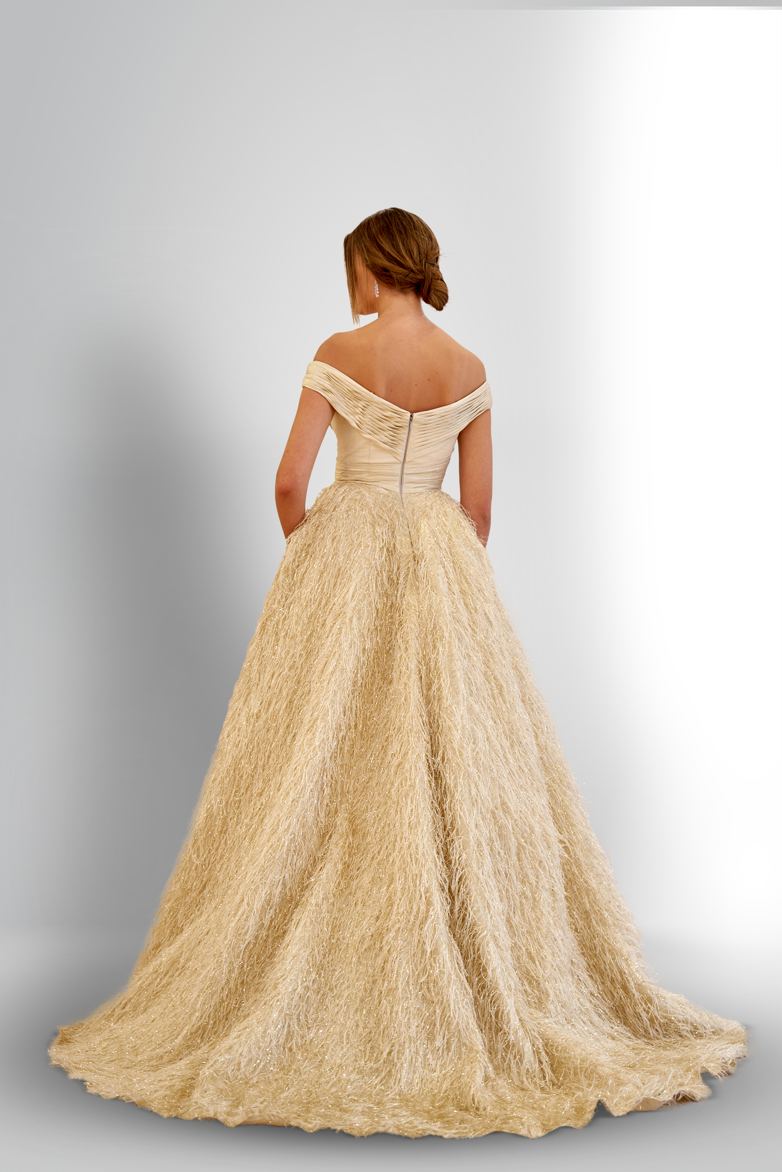 Feathery Off-Shoulder Princess Gown | Sophia Bognem