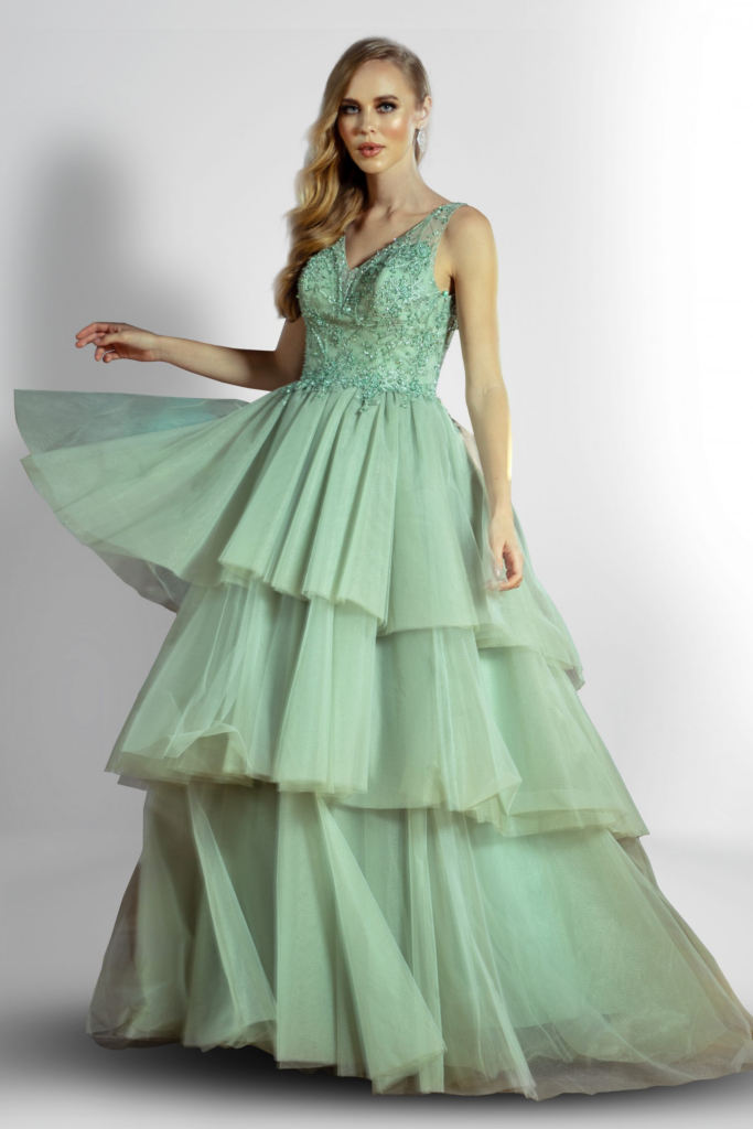 Embroidered Layered Tulle Gown - Sophiabognem